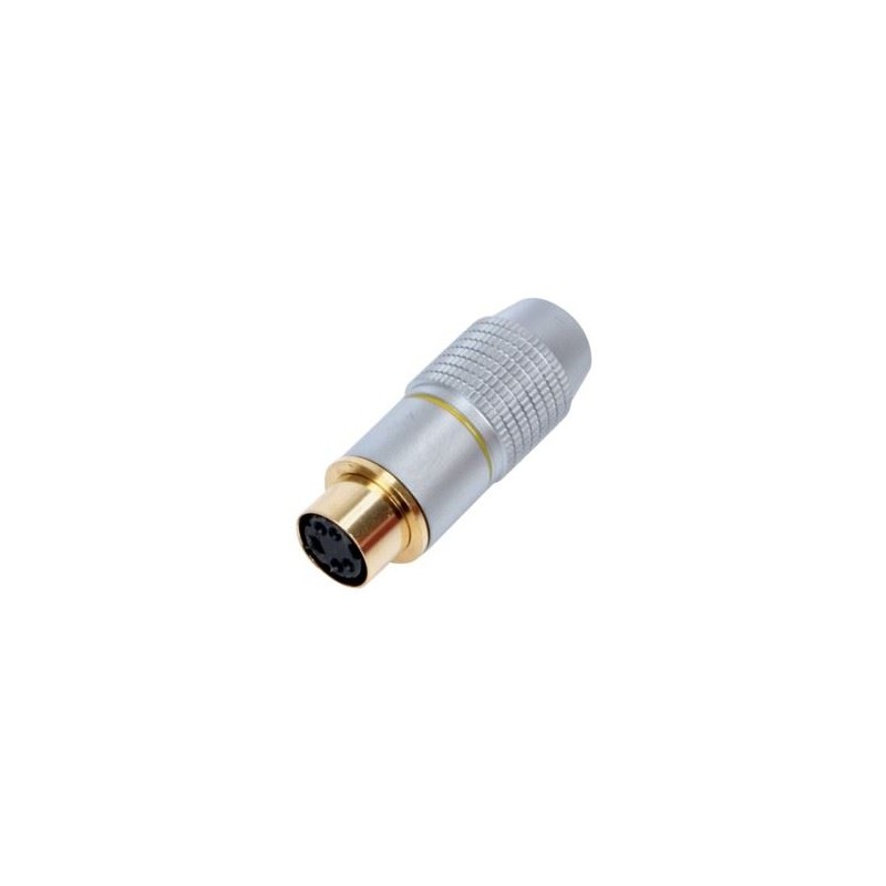 Conector Mini-Din hembra aereo 4 pines metalico dorado