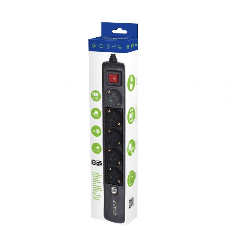 Regleta de 5 Tomas y 2 USB Energenie